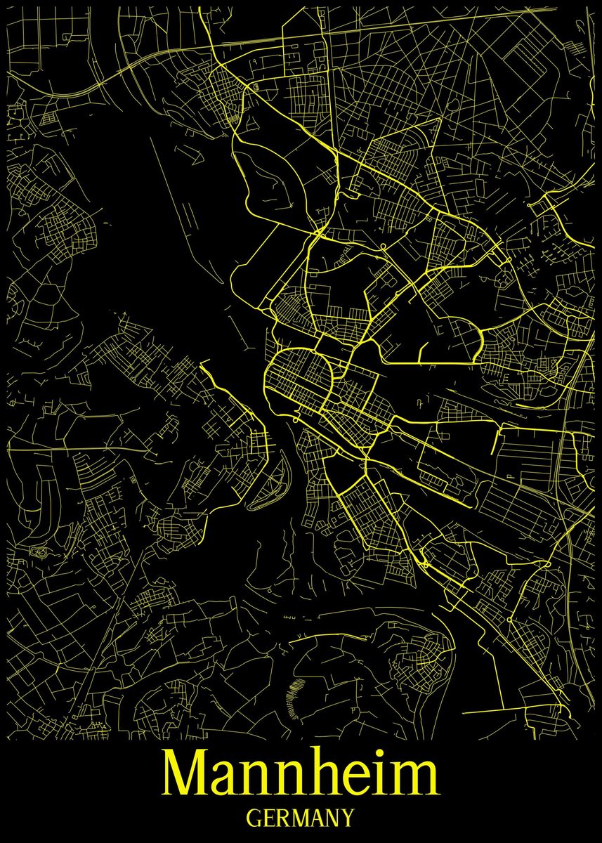 'Mannheim City Map Germany' Poster, picture, metal print, paint by Max ...