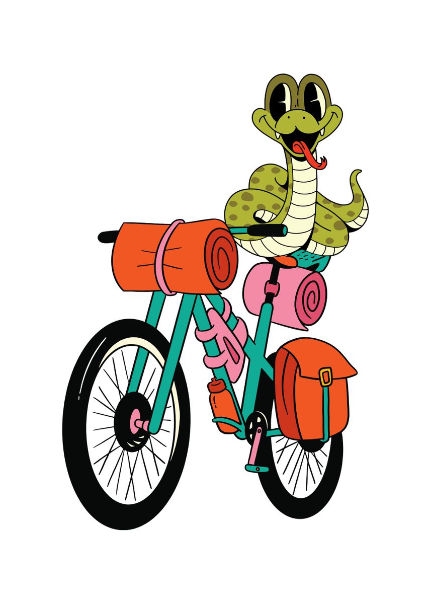 'Snake on a bicycle' Poster by Lukes Pixel Studio | Displate