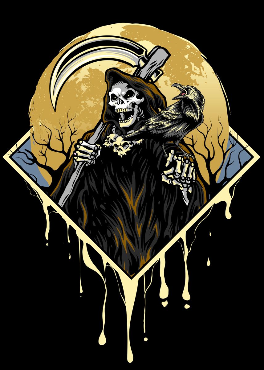 'Grim Reaper Crow Raven' Poster, picture, metal print, paint by ...
