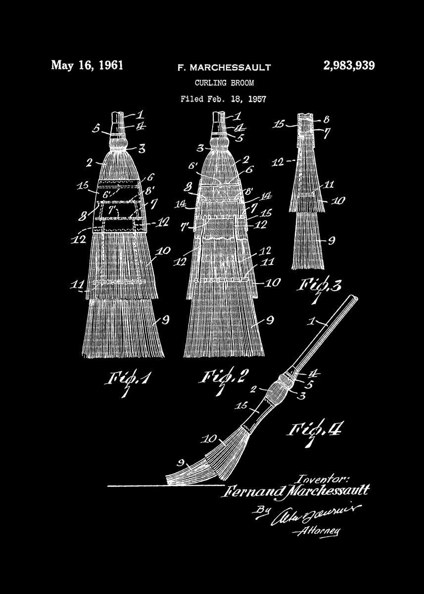 'Curling Broom Patent' Poster, picture, metal print, paint by ...