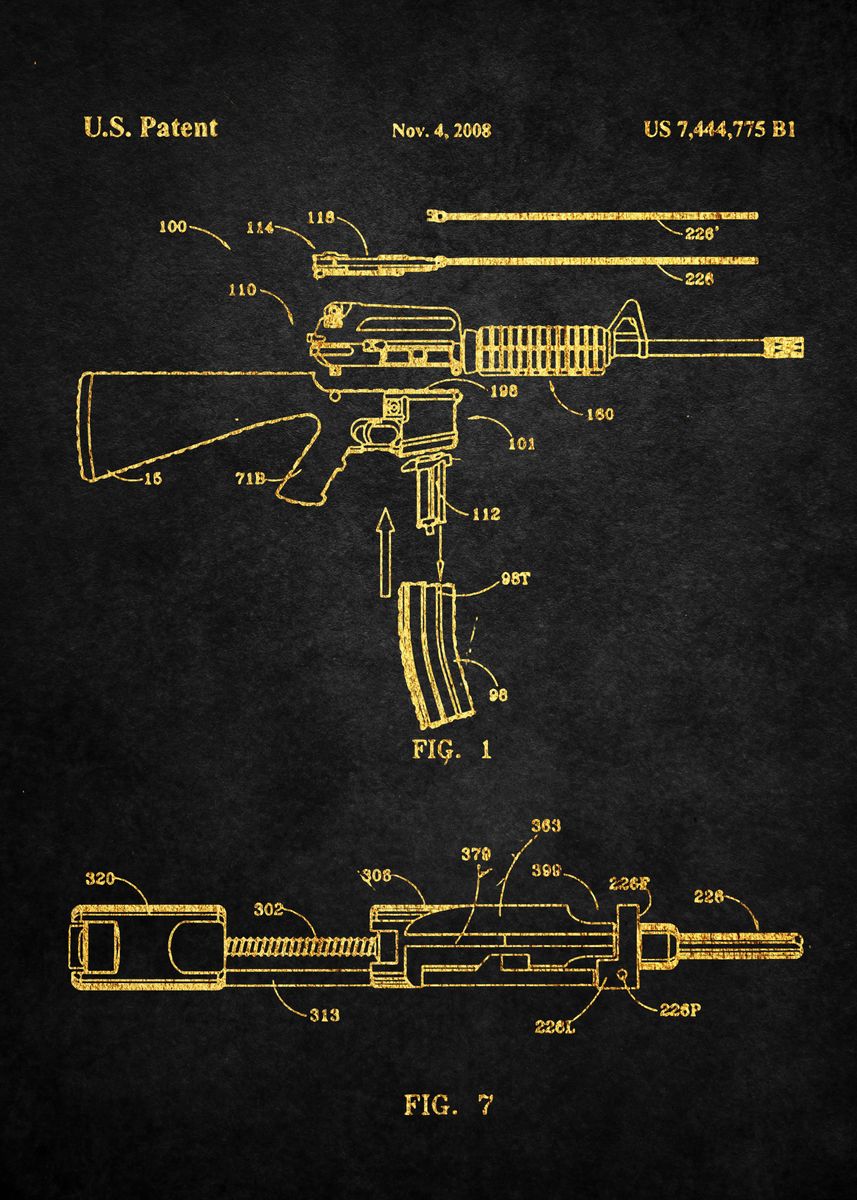 '13 AR 15 Patent' Poster, picture, metal print, paint by Yuliya ...