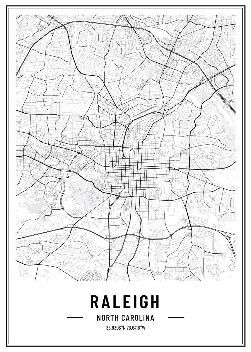 'Raleigh USA map' Poster, picture, metal print, paint by Designersen ...