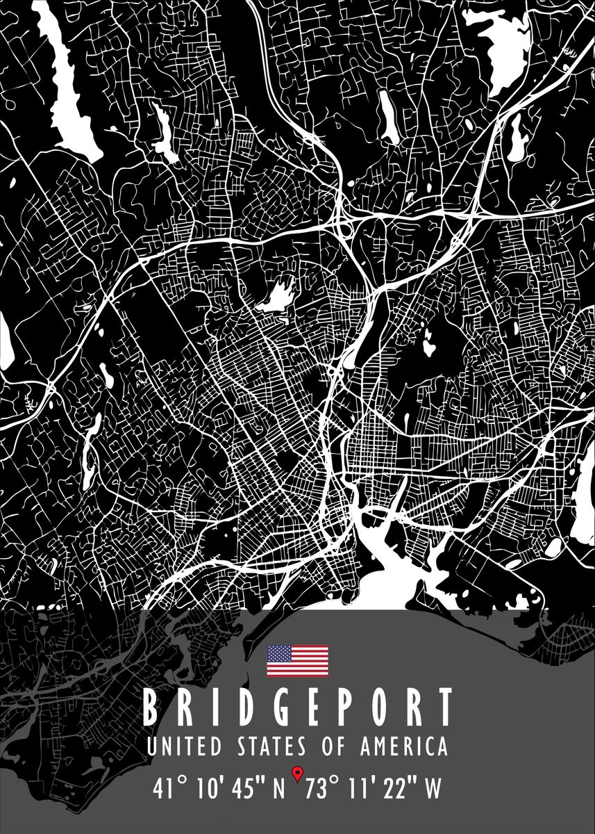 'Bridgeport Map USA' Poster, picture, metal print, paint by Artistic ...