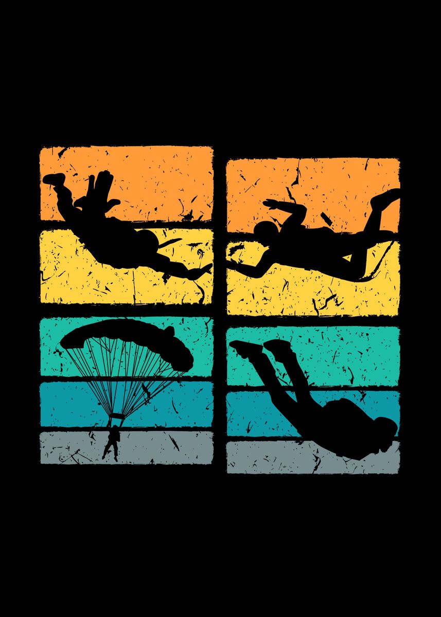 'Skydiving Retro Skydiver' Poster, picture, metal print, paint by ...