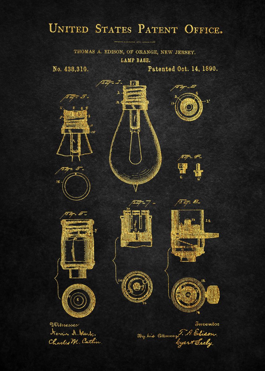 '10 Lamp Base Patent Print' Poster, picture, metal print, paint by Roy ...