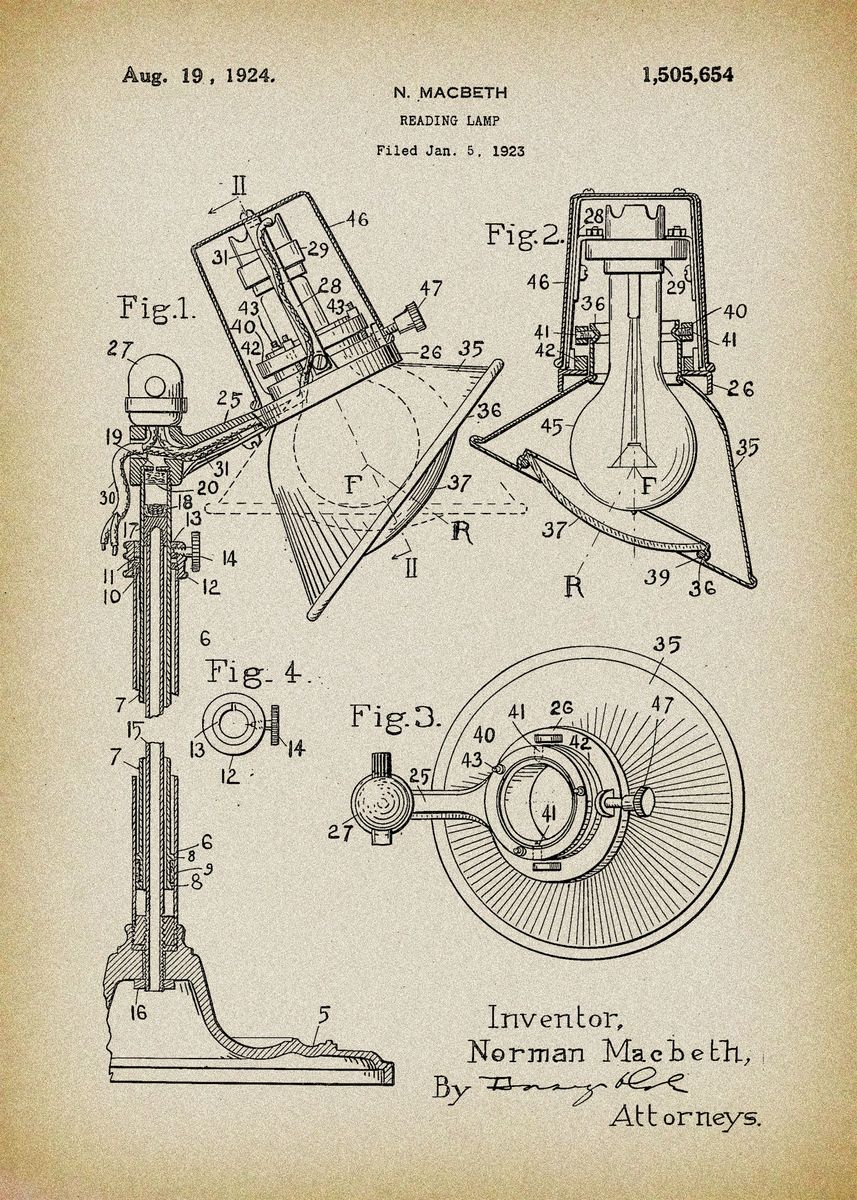 'Reading lamp patent' Poster, picture, metal print, paint by Sam Kal ...