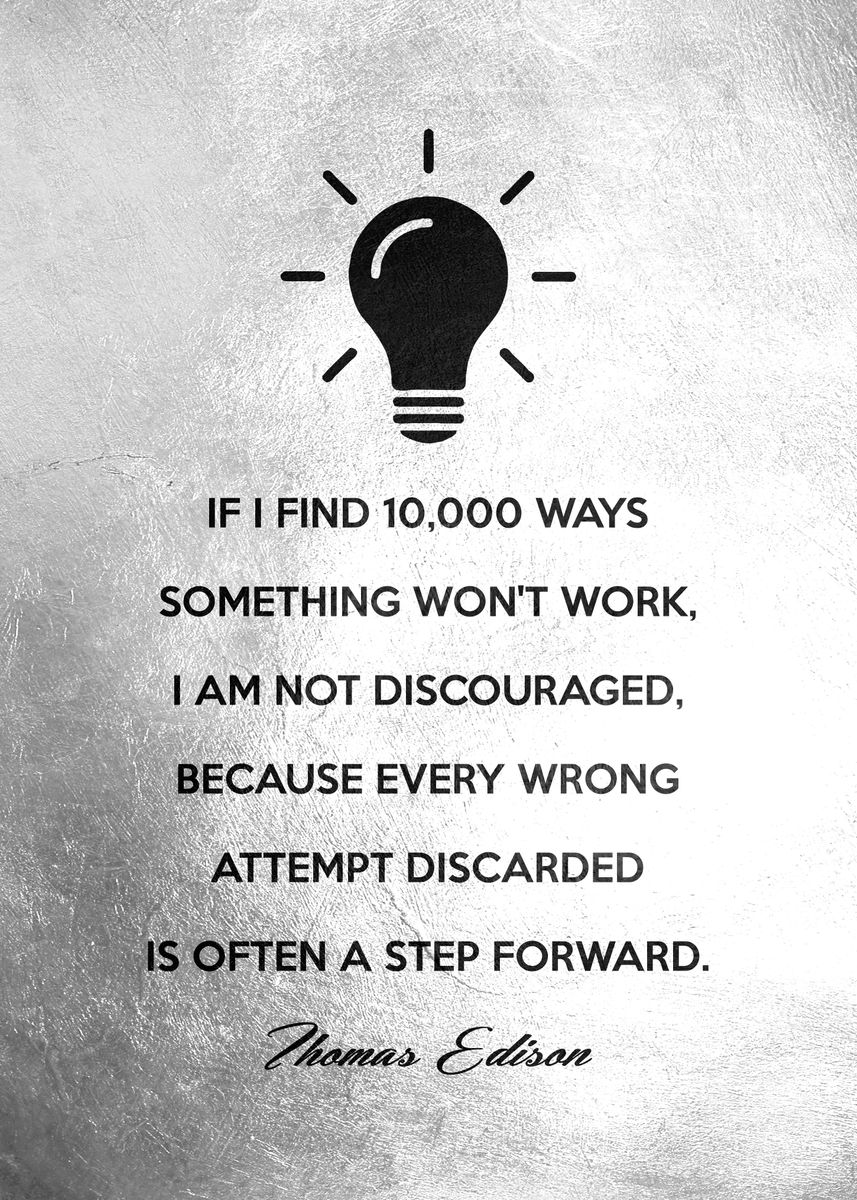 'Thomas Edison on Failure' Poster, picture, metal print, paint by ...