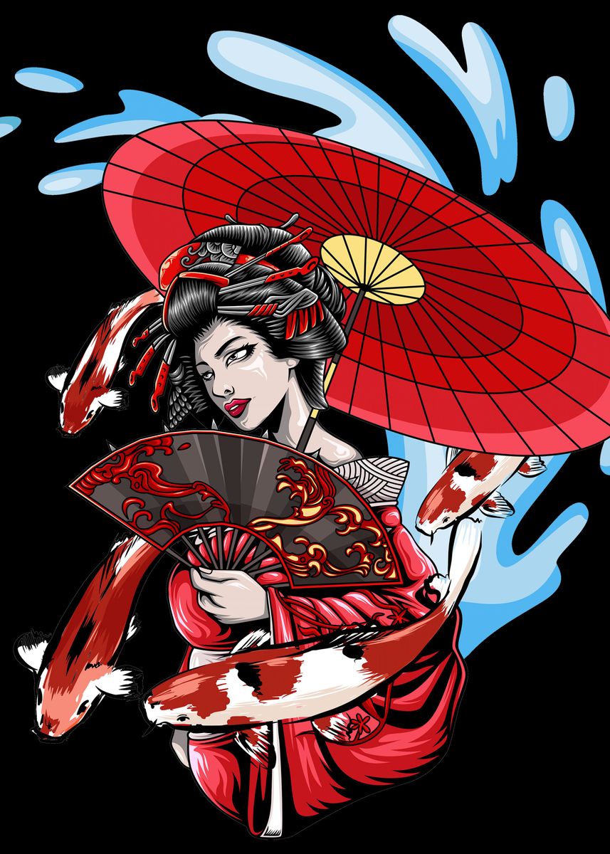 'Geisha Koi Fish Aesthetic' Poster, picture, metal print, paint by ...
