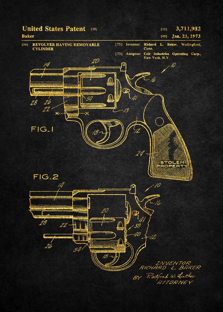 '17 1973 Colt Revolver Pat' Poster, picture, metal print, paint by ...