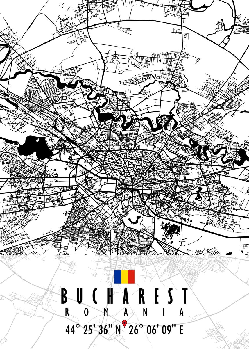 'Bucharest Map Romania' Poster, picture, metal print, paint by Artistic ...
