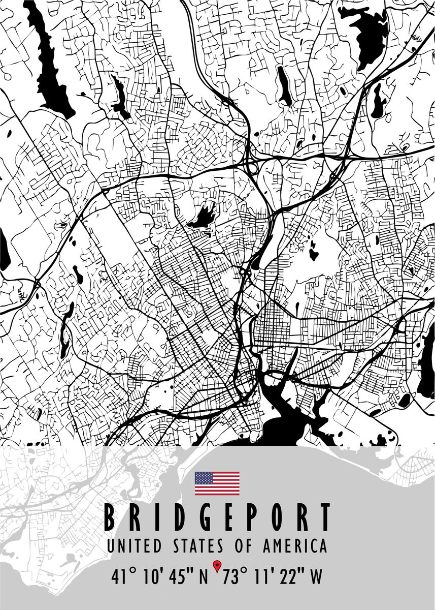 'Bridgeport Map USA' Poster, picture, metal print, paint by Artistic ...