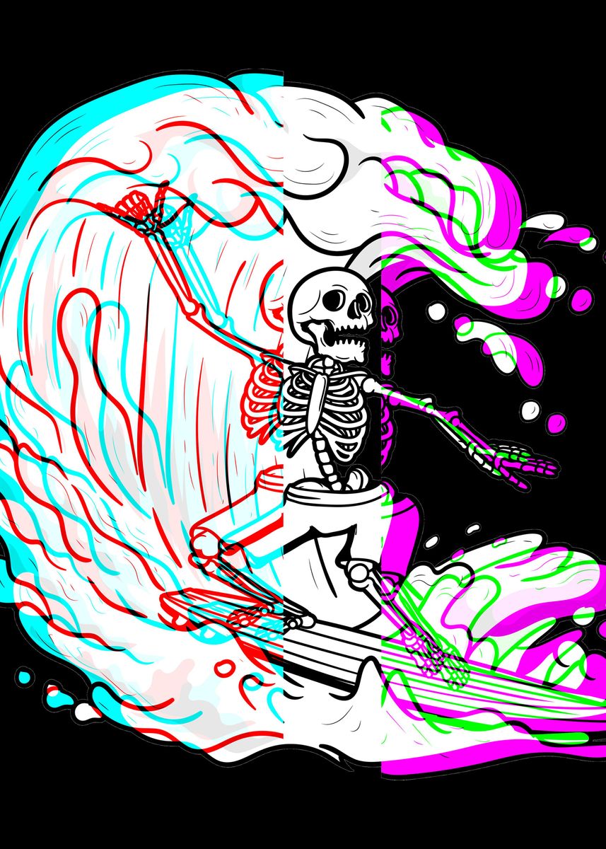 'Funny Skeleton Surfing' Poster by AestheticAlex | Displate