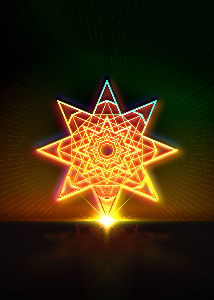 'Neon Sacred Geometry Glyph' Poster, picture, metal print, paint by ...