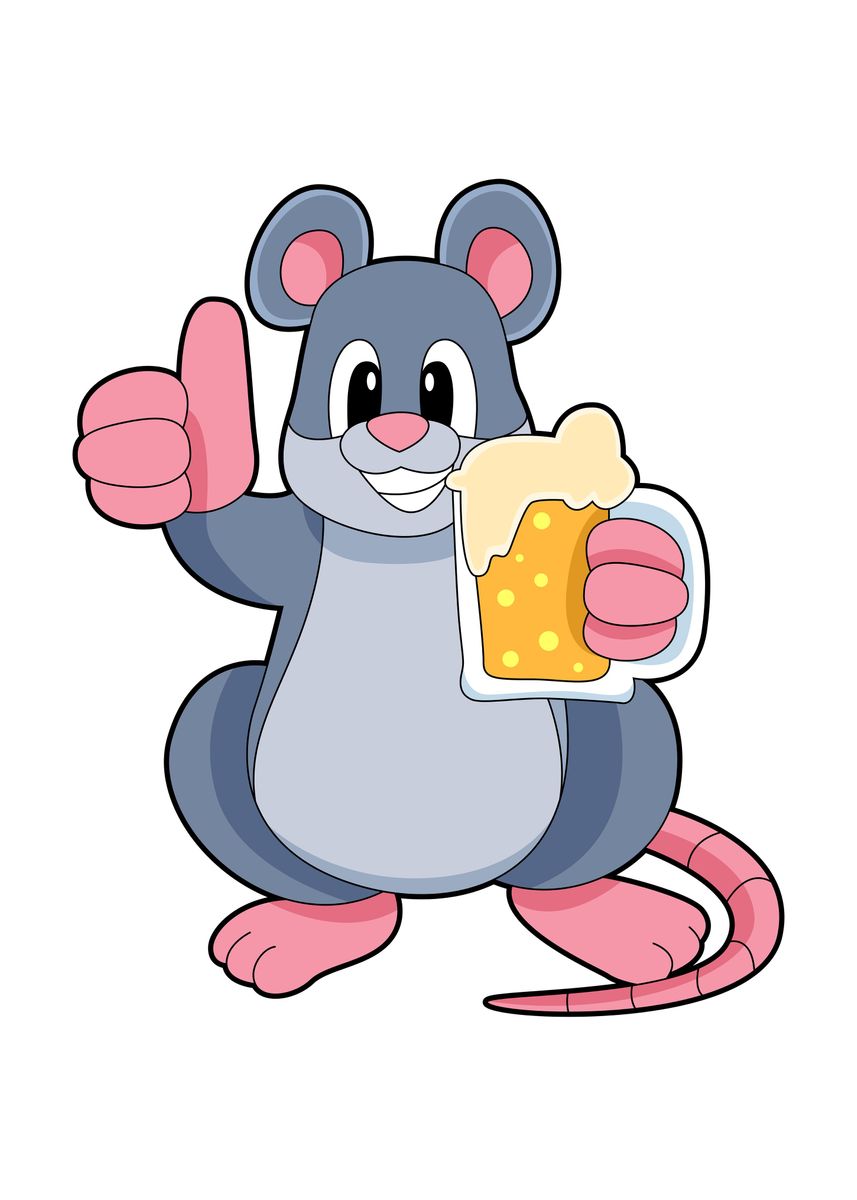 'Mouse Drinking Beer glass' Poster, picture, metal print, paint by ...