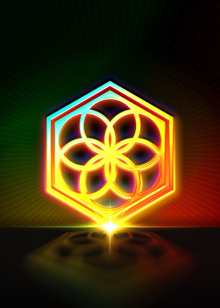 'Neon Sacred Geometry Glyph' Poster, picture, metal print, paint by ...