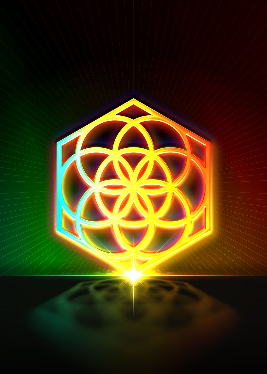 'Neon Sacred Geometry Glyph' Poster, picture, metal print, paint by ...