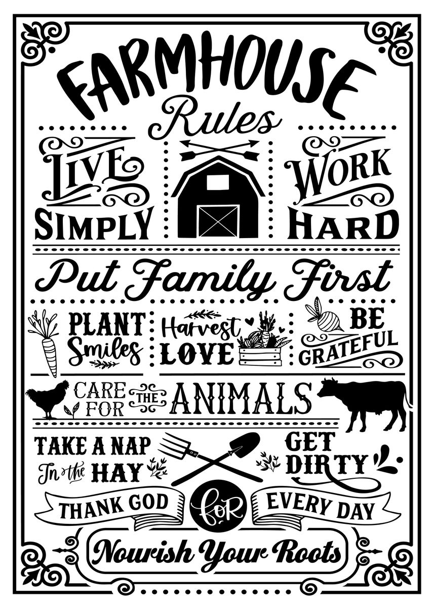 'Farmhouse Rules White' Poster, picture, metal print, paint by ...