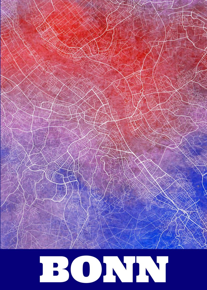 'Bonn Germany City Map' Poster, picture, metal print, paint by Tim Hinz ...