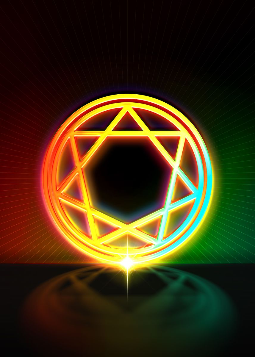 'Neon Sacred Geometry Glyph' Poster, picture, metal print, paint by ...