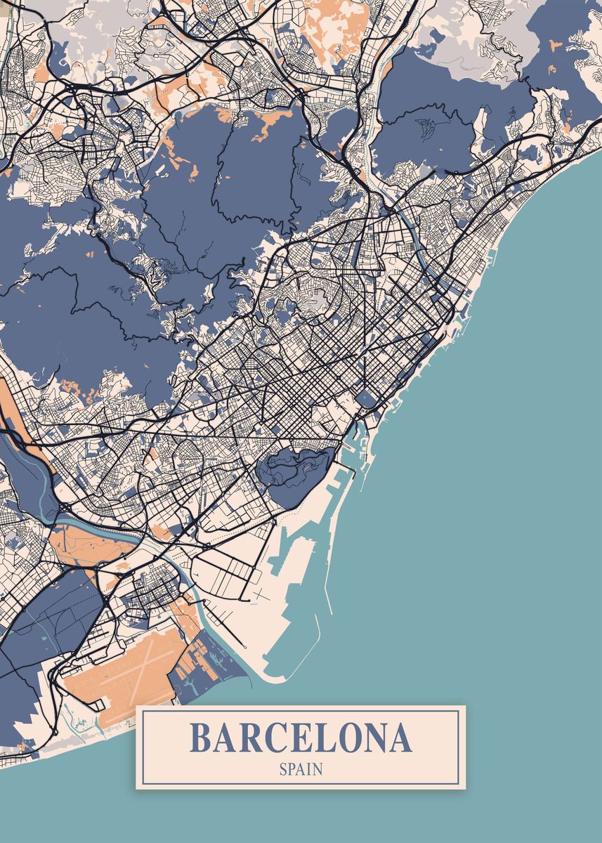 'Barcelona City Map Spain' Poster by Max Ronn | Displate