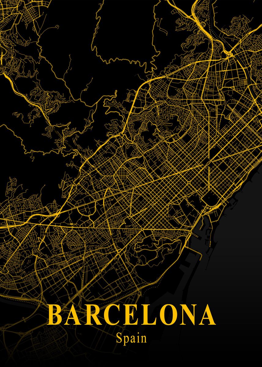 'Barcelona City Map Spain' Poster, picture, metal print, paint by Max ...