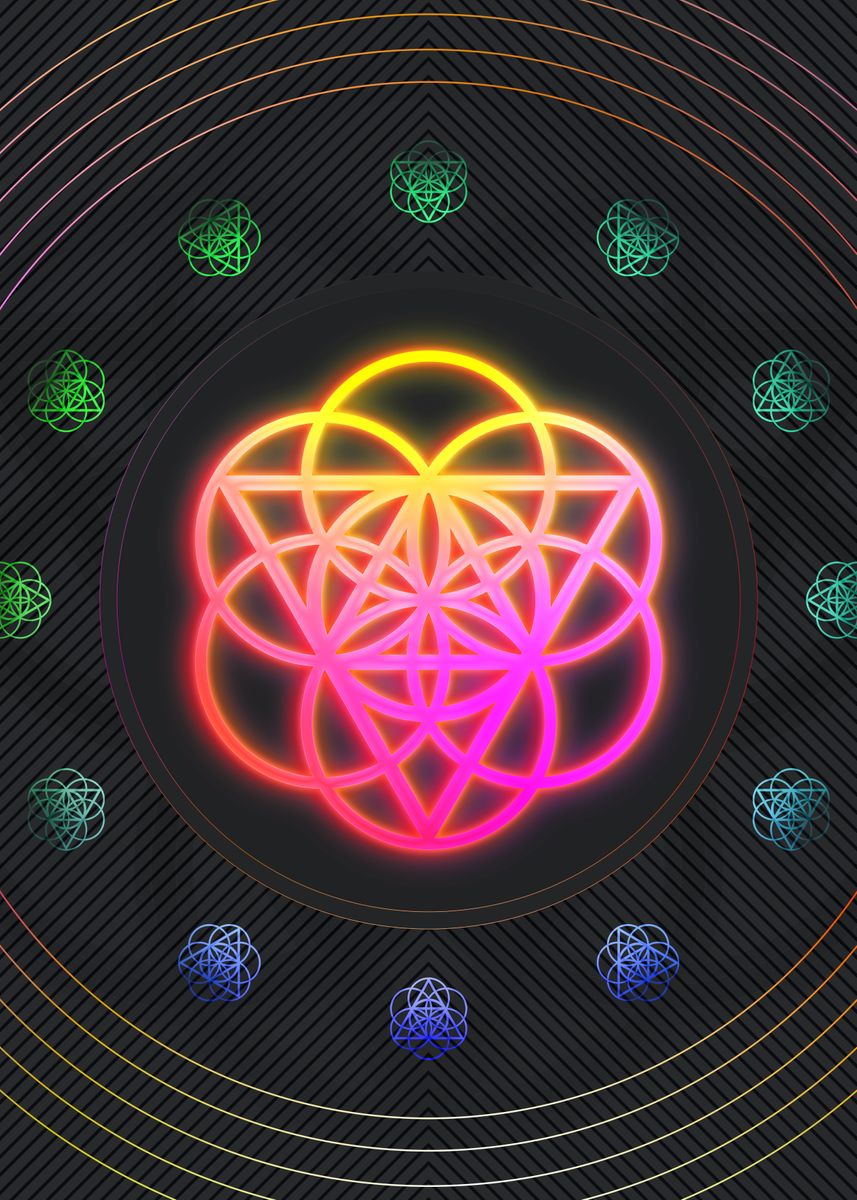 'Neon Sacred Geometry Glyph' Poster, picture, metal print, paint by ...