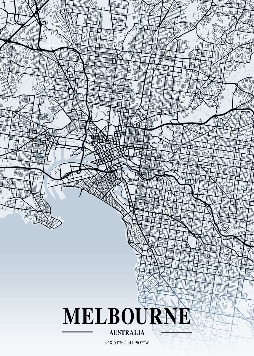 'Melbourne City Map ' Poster, picture, metal print, paint by Max Ronn ...