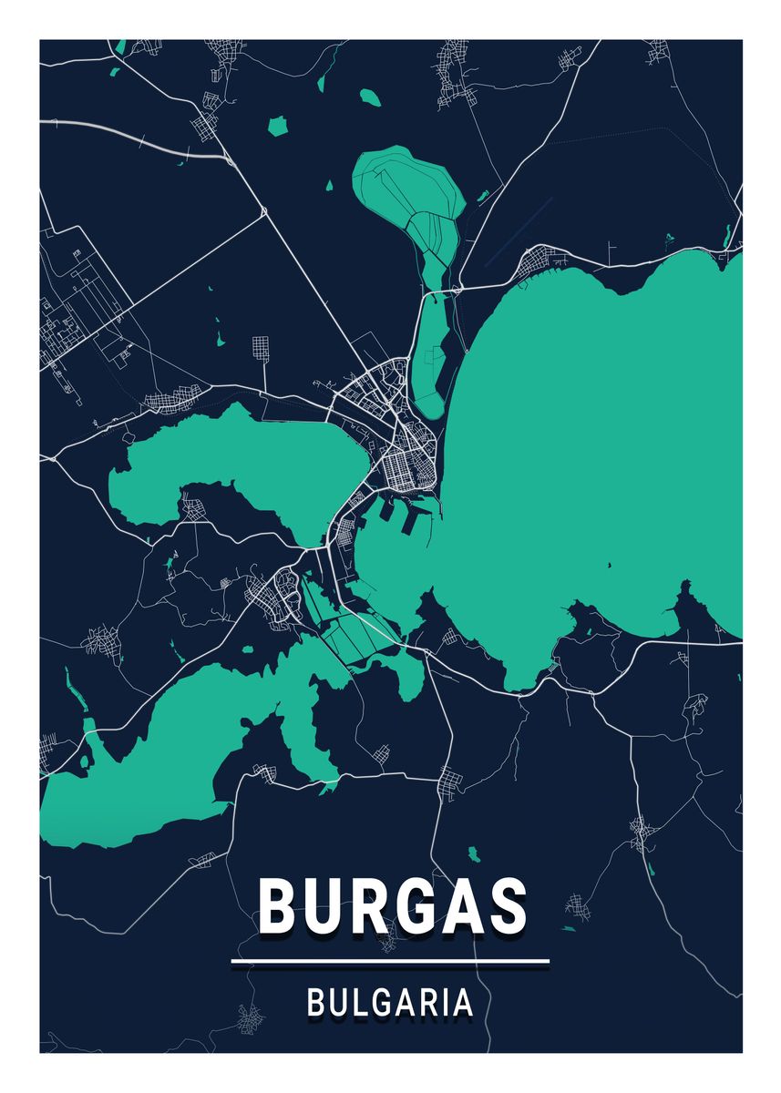 'Burgas City Map Bulgaria' Poster, picture, metal print, paint by Max ...