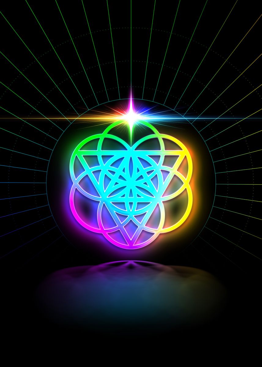 'Neon Sacred Geometry Glyph' Poster, picture, metal print, paint by ...