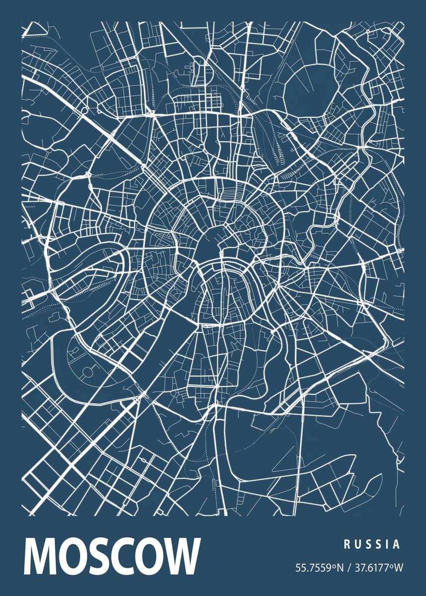 'Moscow City Map Russia' Poster, picture, metal print, paint by Max ...