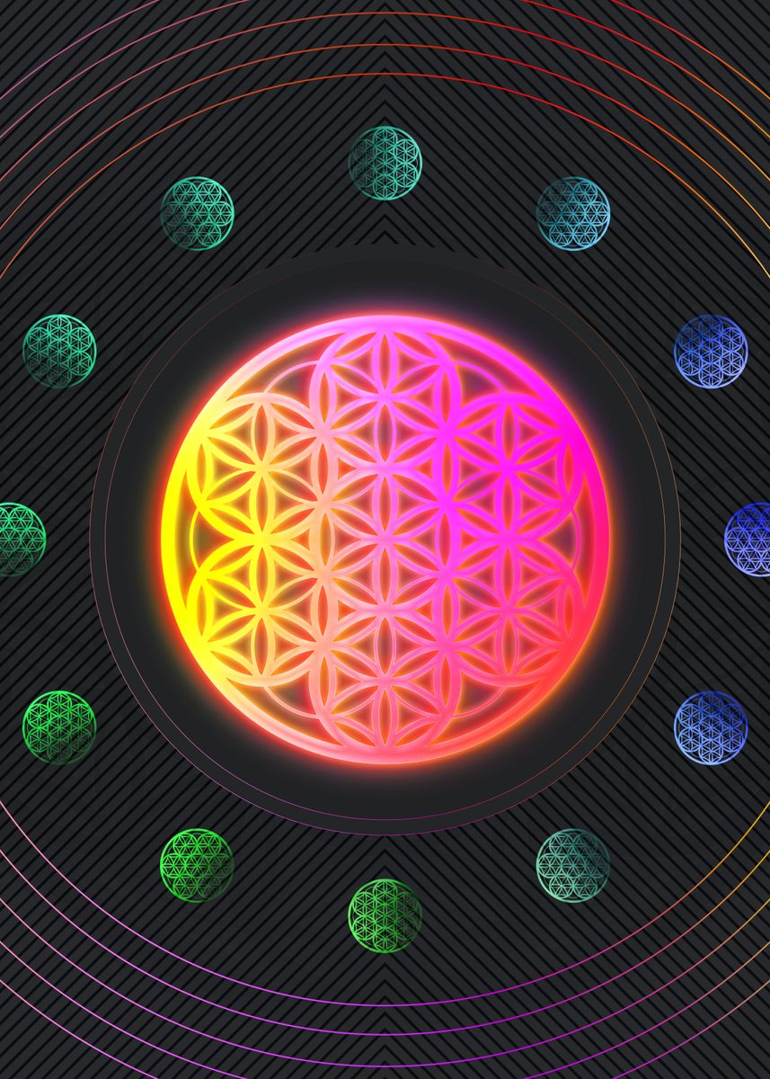 'Neon Sacred Geometry Glyph' Poster, picture, metal print, paint by ...