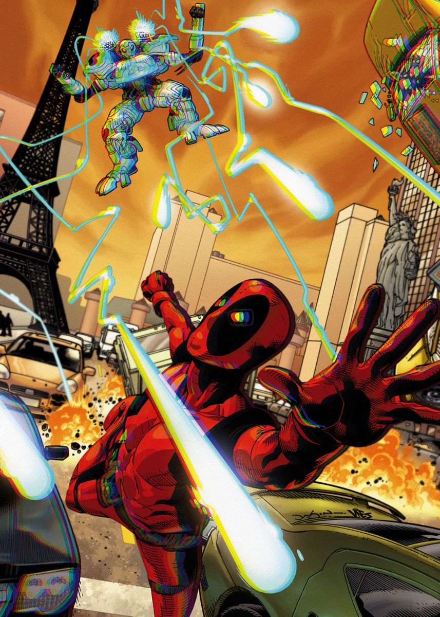 'Deadpool Under Attack' Poster, picture, metal print, paint by Marvel ...