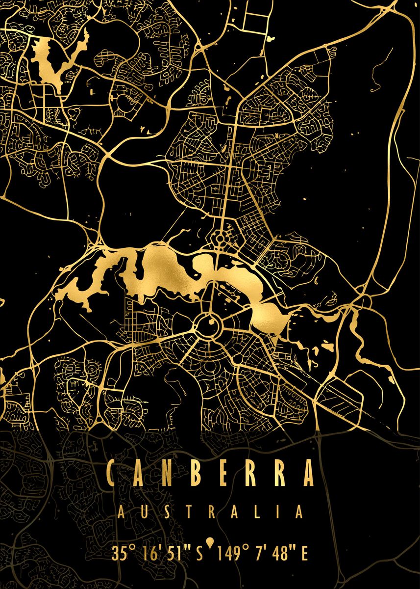 'CANBERRA MAP AUSTRALIA' Poster, picture, metal print, paint by ...