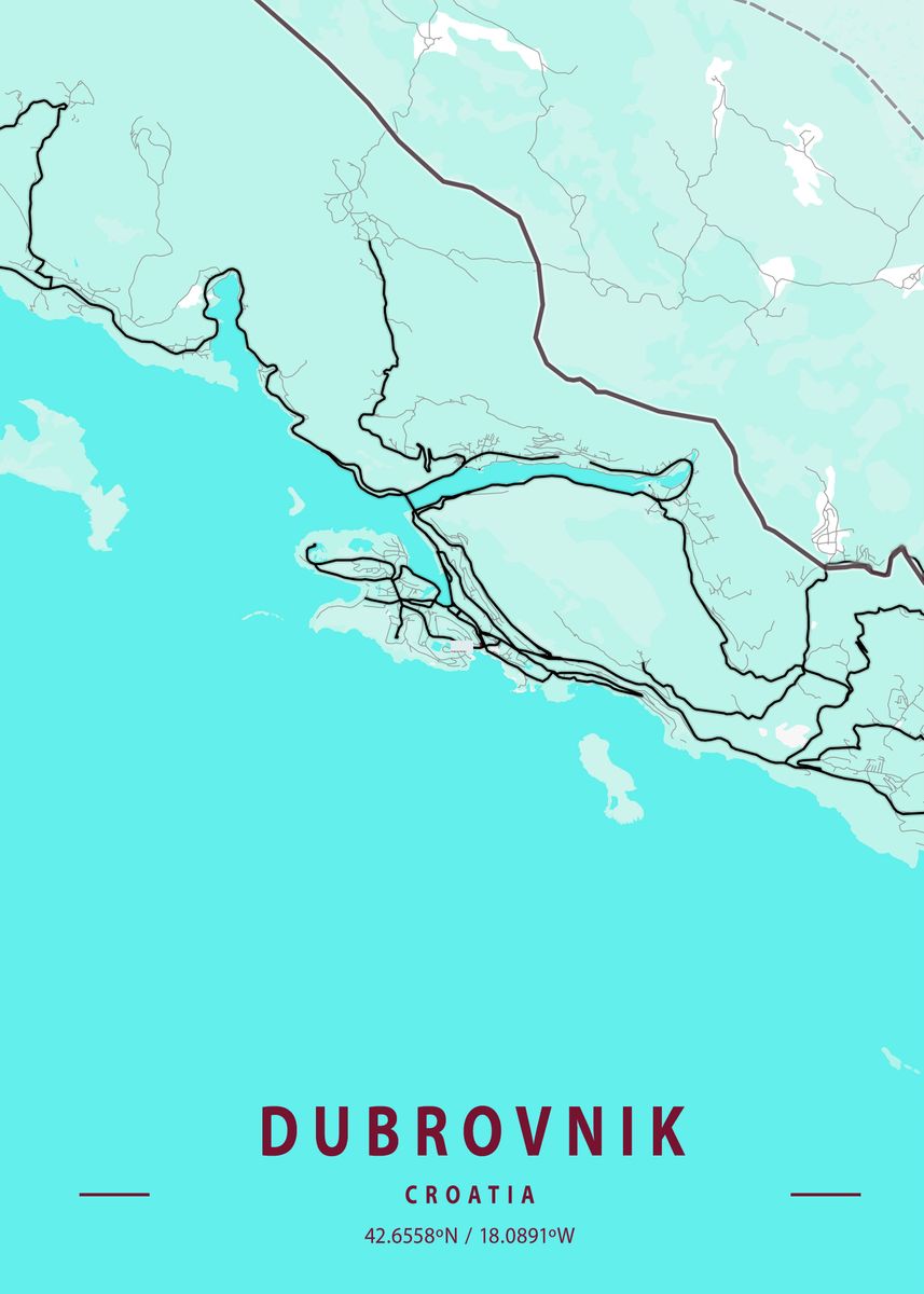 'Dubrovnik City Map Croatia' Poster, picture, metal print, paint by Max ...