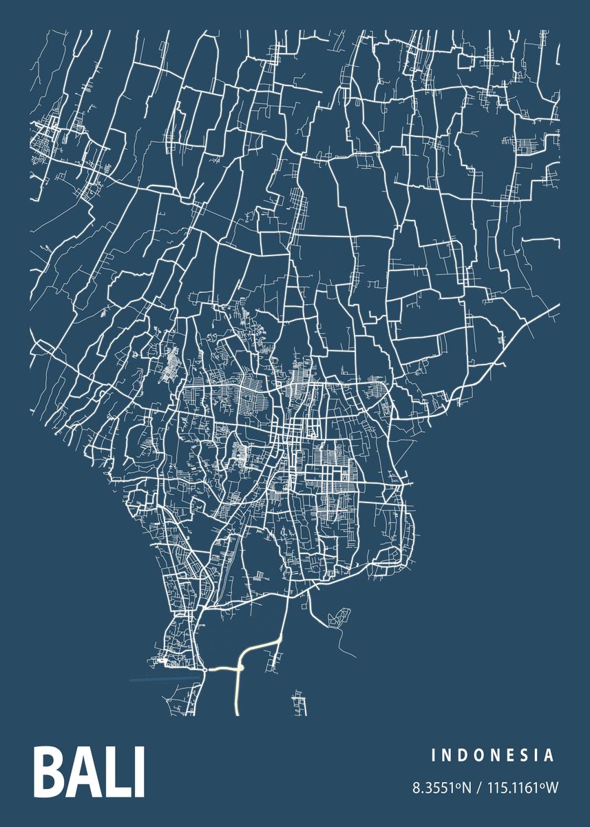 'Bali City Map Indonesia' Poster, picture, metal print, paint by Max ...