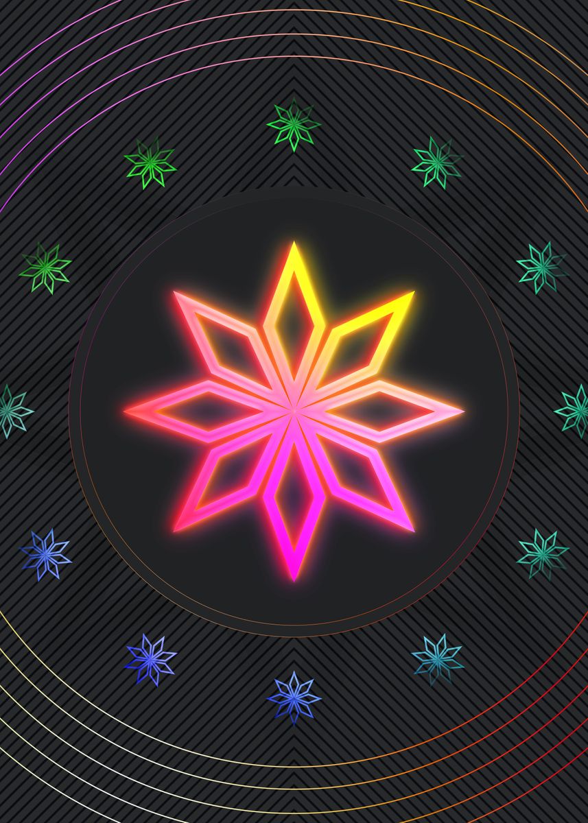 'Neon Sacred Geometry Glyph' Poster, picture, metal print, paint by ...