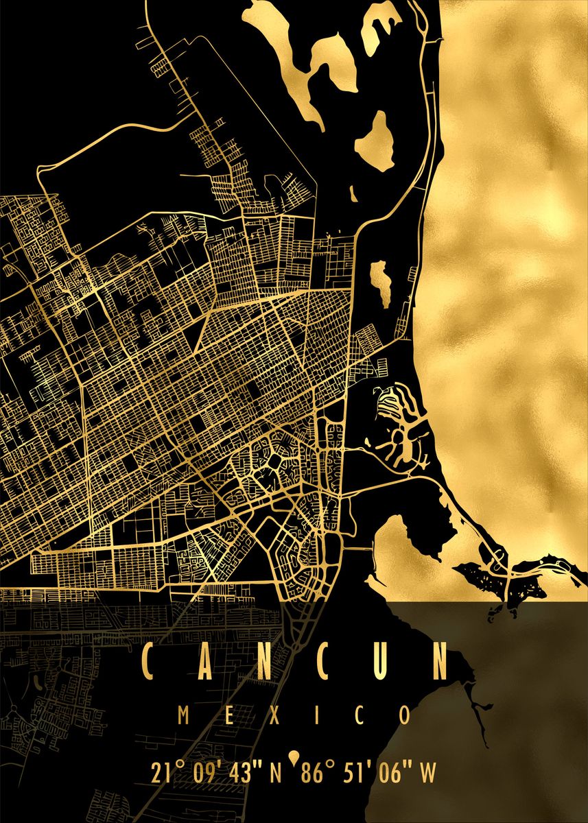 'CANCUN MAP MEXICO' Poster, picture, metal print, paint by Artistic ...