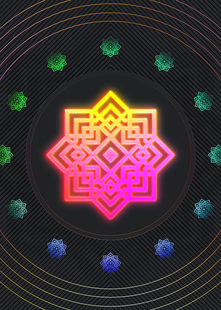 'Neon Sacred Geometry Glyph' Poster, picture, metal print, paint by ...
