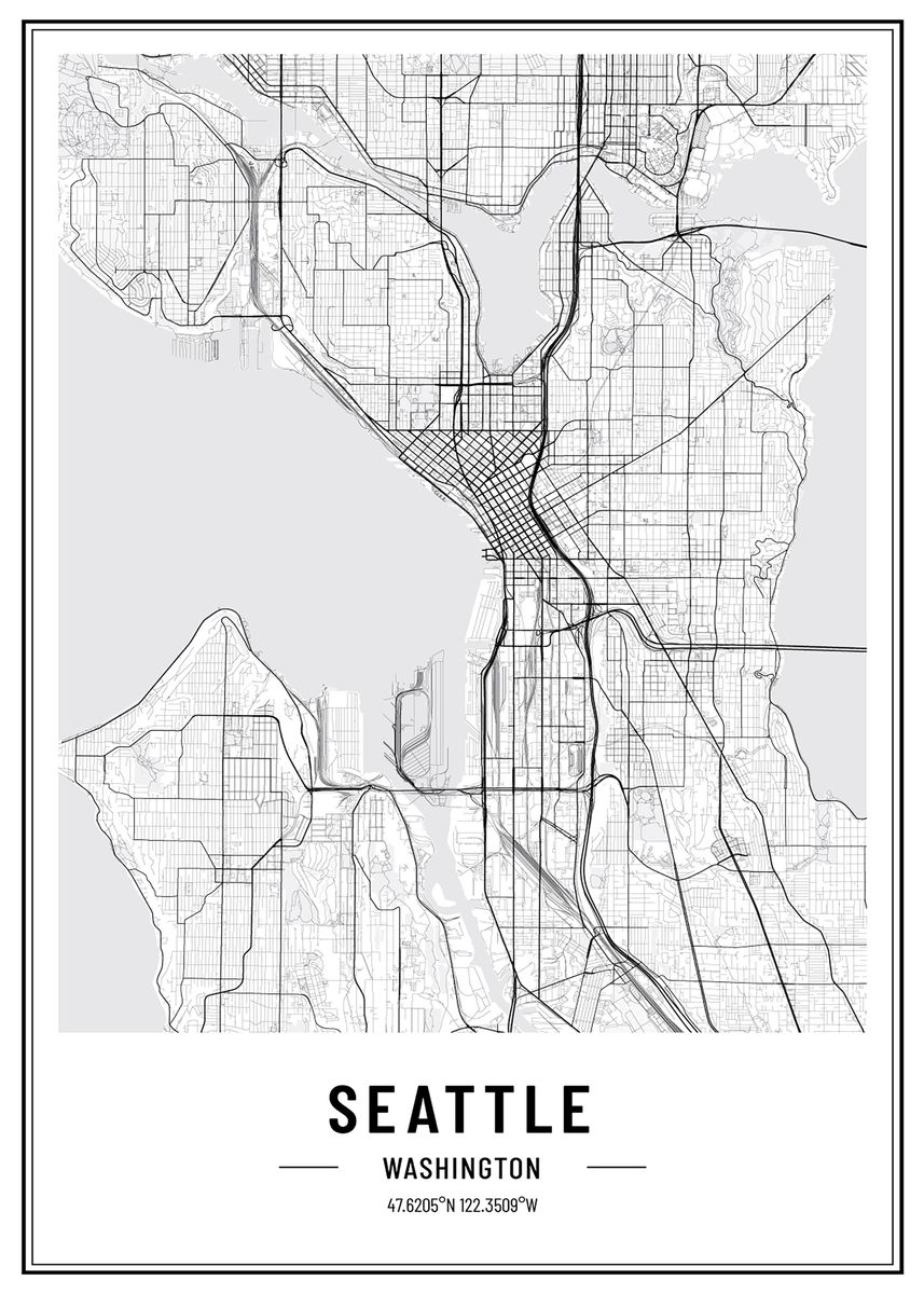 'Seattle California' Poster, picture, metal print, paint by Designersen ...