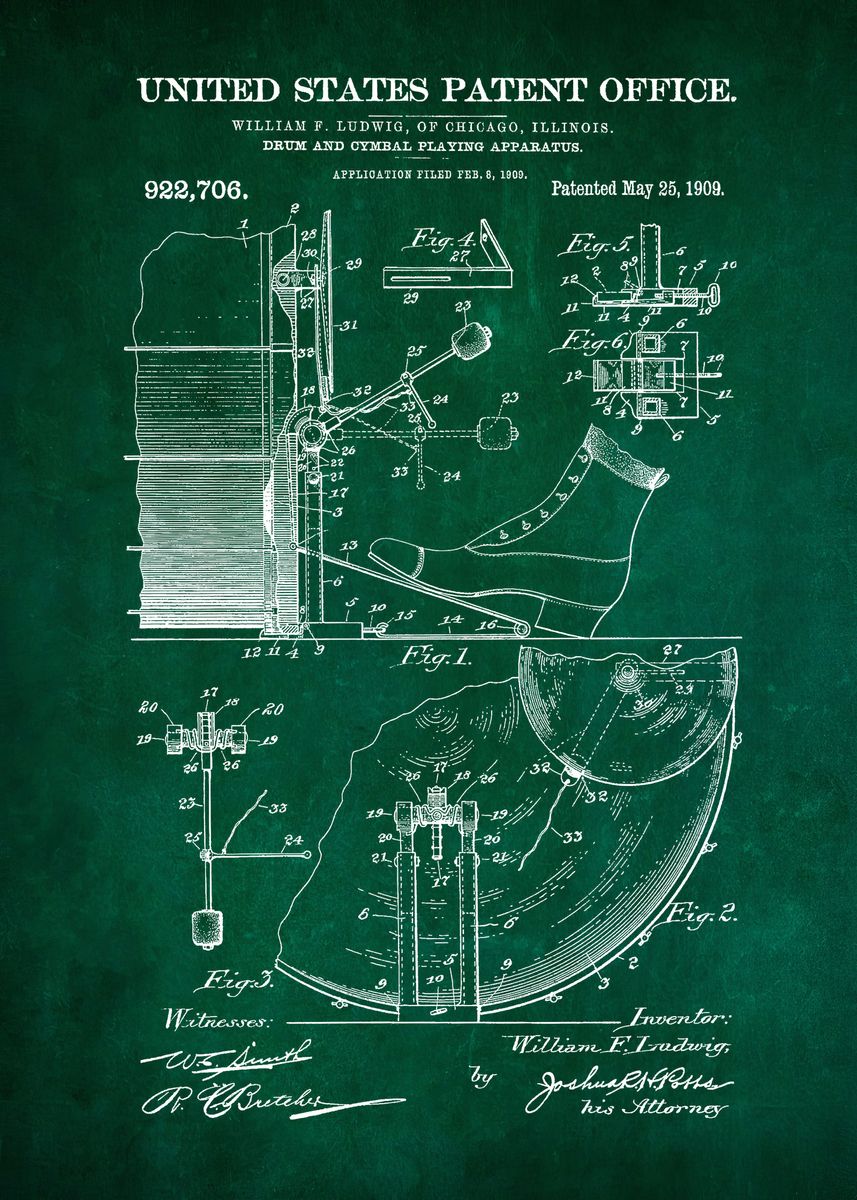 '44 Drum And Cymbal Pedal ' Poster, picture, metal print, paint by Tara ...