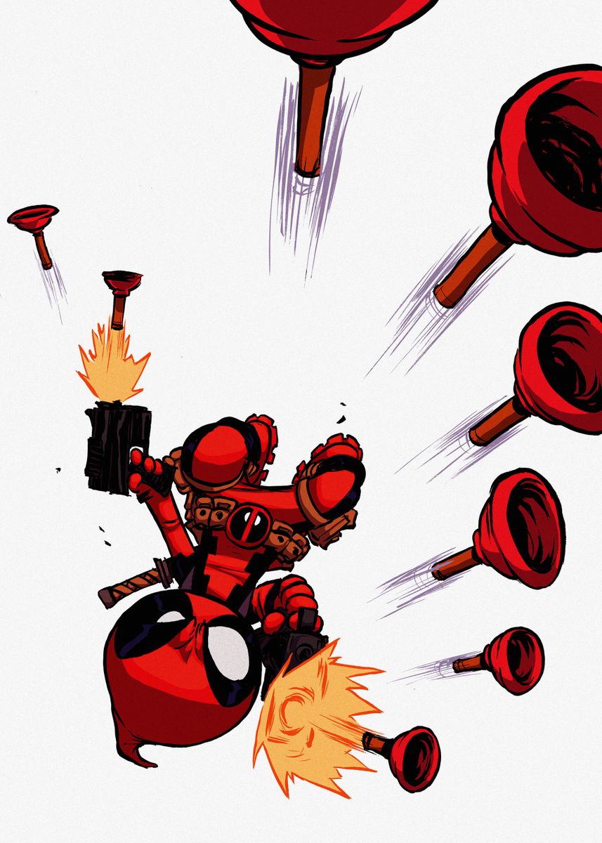 'Deadpool Plunger Attack' Poster, picture, metal print, paint by Marvel ...