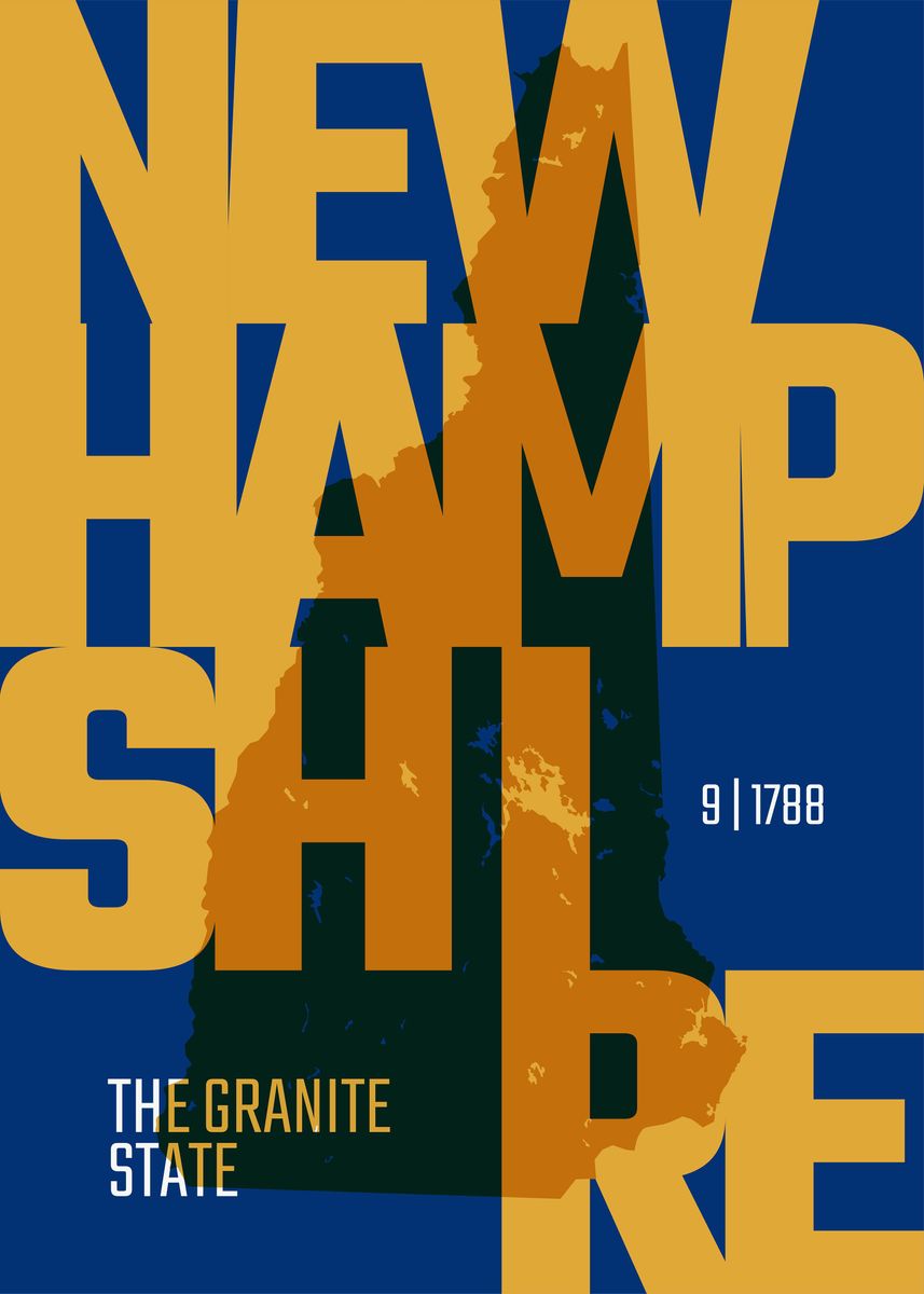 'New Hampshire USA map' Poster, picture, metal print, paint by ...