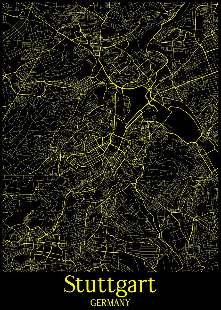 'Stuttgart City Map Germany' Poster, picture, metal print, paint by Max ...