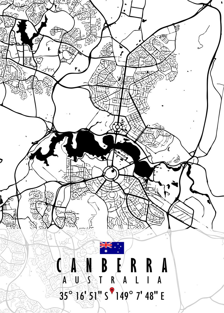 'CANBERRA MAP AUSTRALIA' Poster, picture, metal print, paint by ...