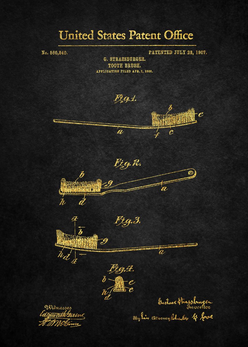 '12 Toothbrush Patent 1907' Poster by Roy Davis | Displate