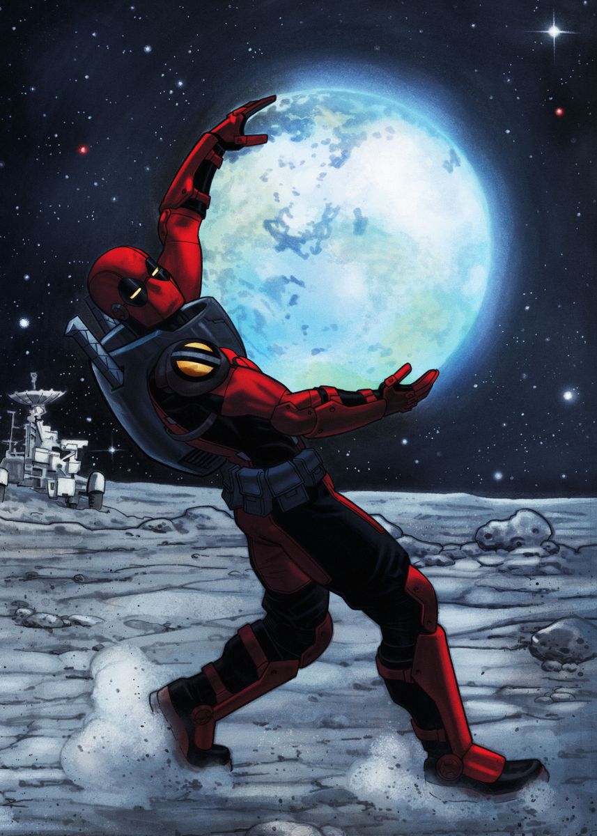 'Deadpool Hugging Moon' Poster, picture, metal print, paint by Marvel ...