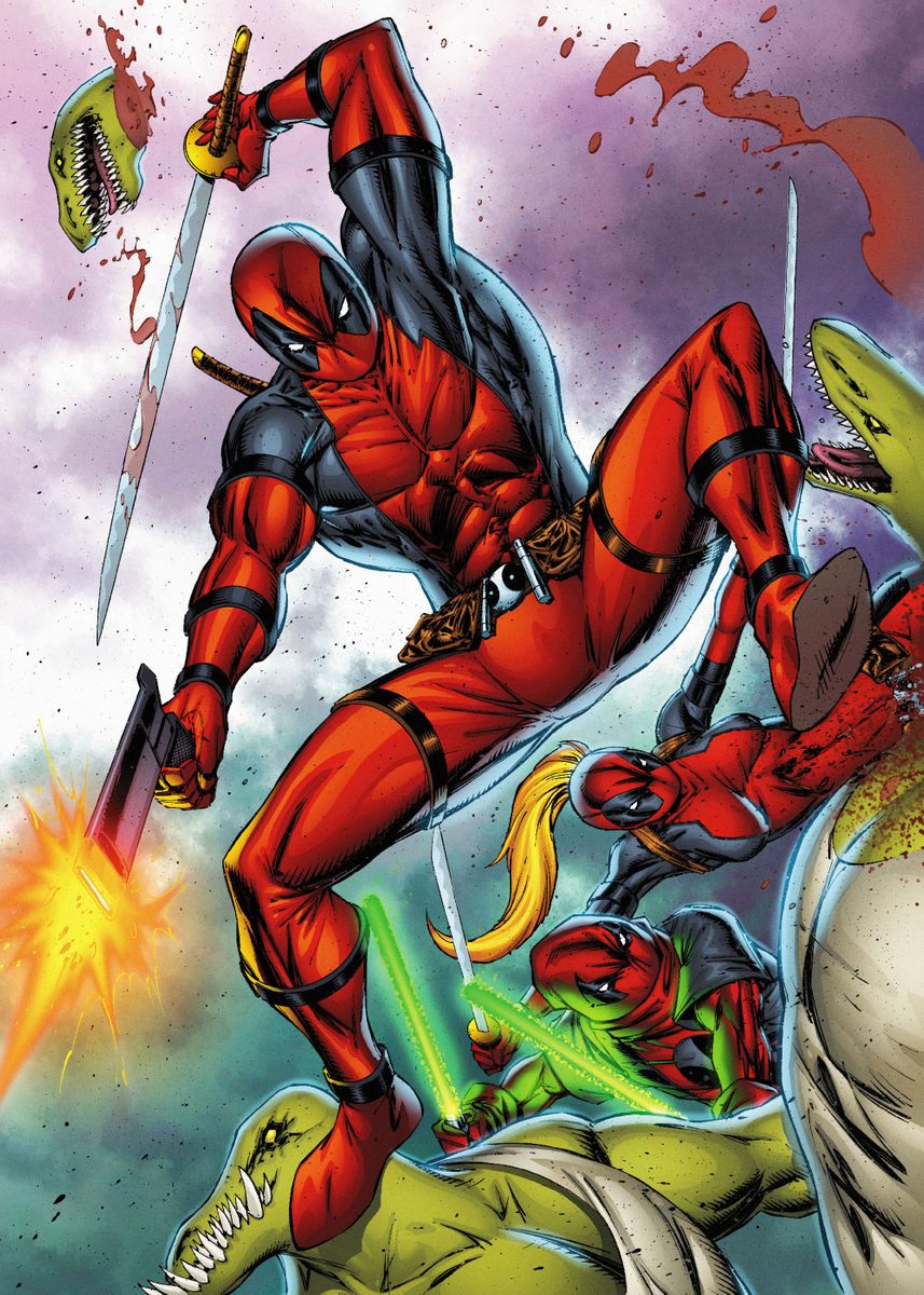 'Deadpool vs Reptiles' Poster, picture, metal print, paint by Marvel ...