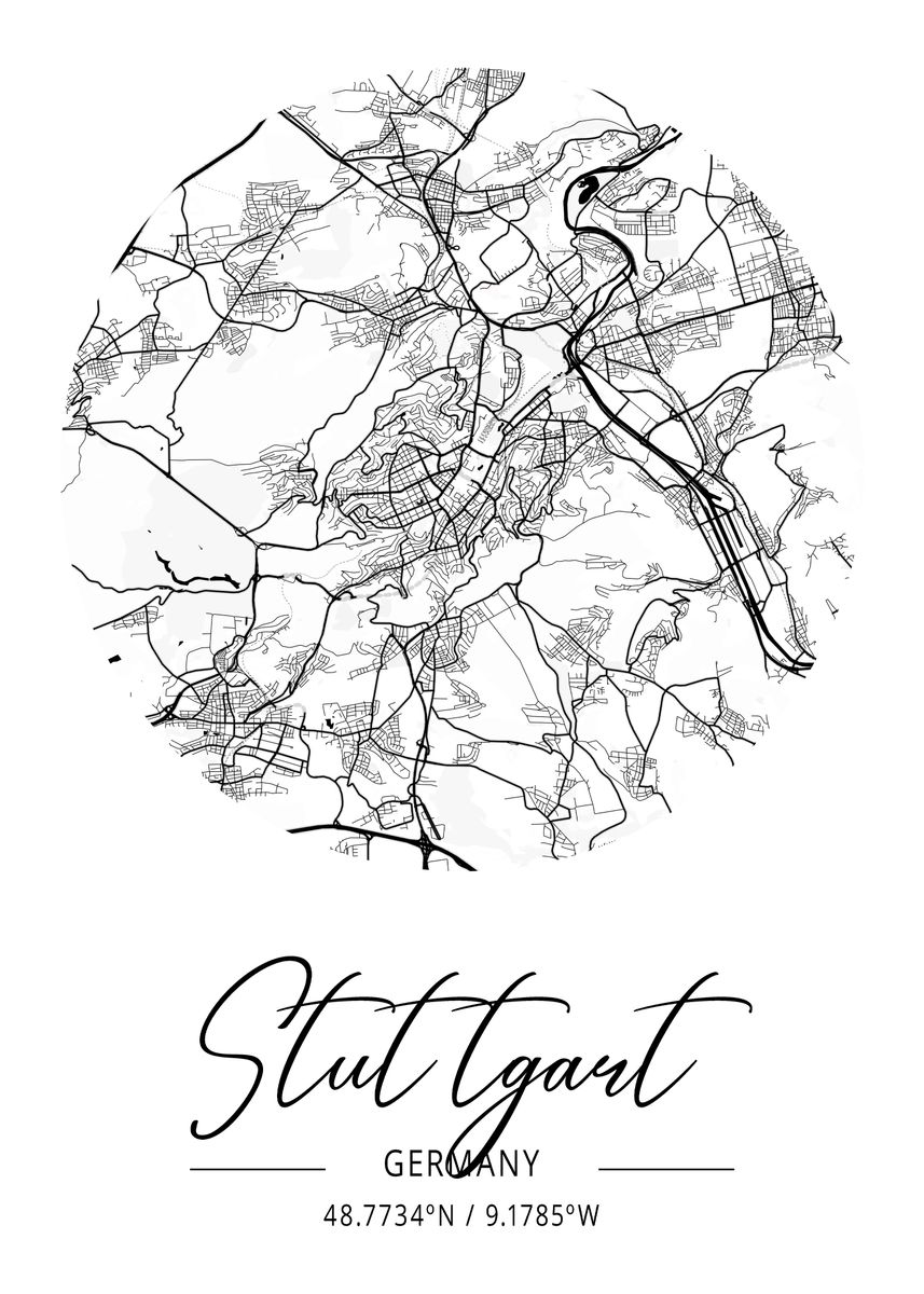 'Stuttgart City Map Germany' Poster, picture, metal print, paint by Max ...