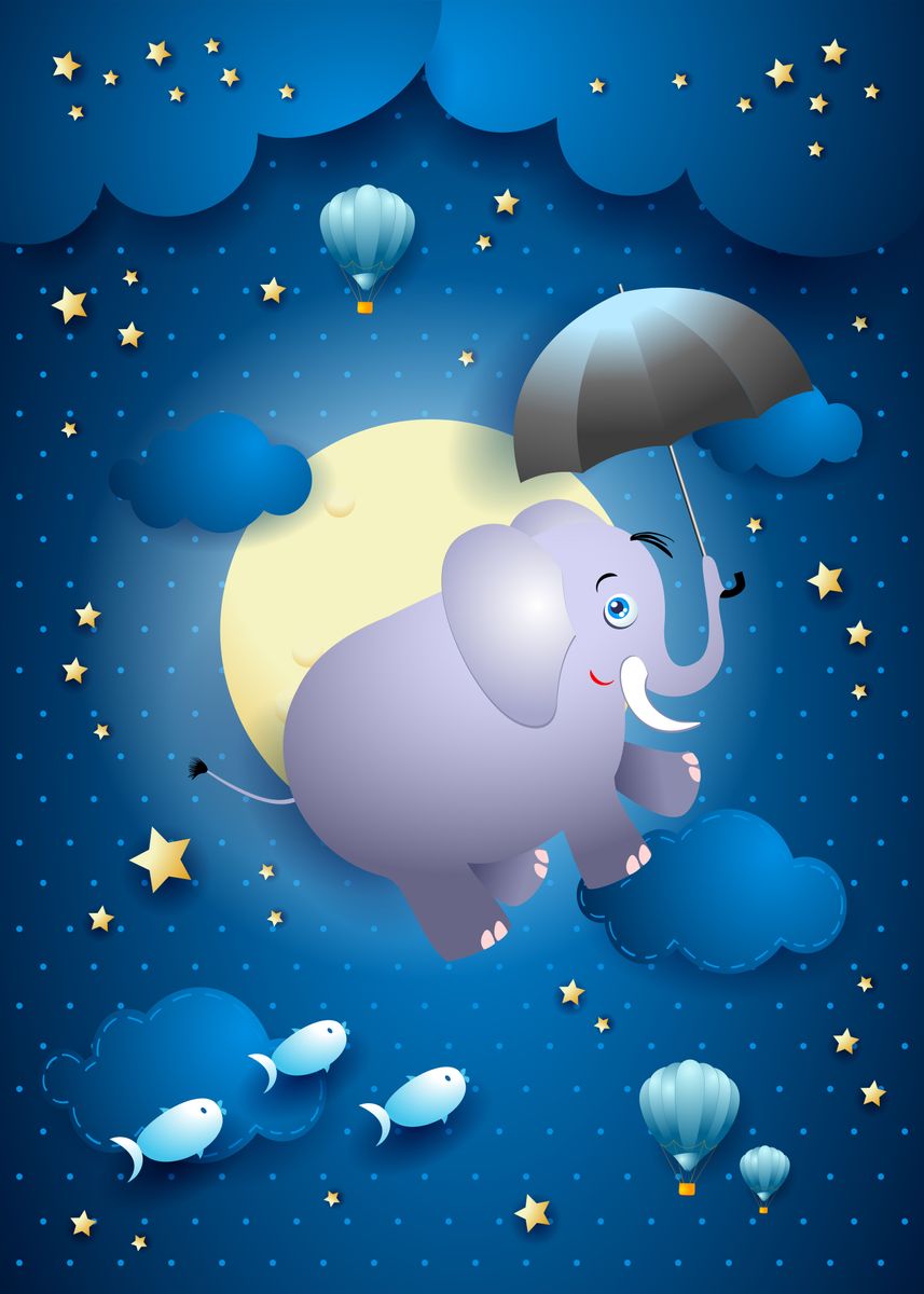 'Flying elephant on sky' Poster, picture, metal print, paint by Luisa ...