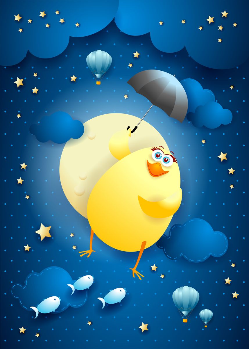 'Flying Chick in the Sky' Poster, picture, metal print, paint by Luisa ...